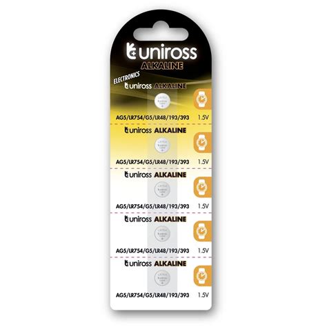 Uniross LR754, AG5, LR48 1,5V alkáli gombelem 5db/csomag - Lenser