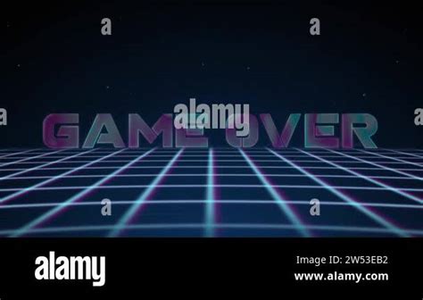 synthwave wireframe net 80s with text game over retro futurism