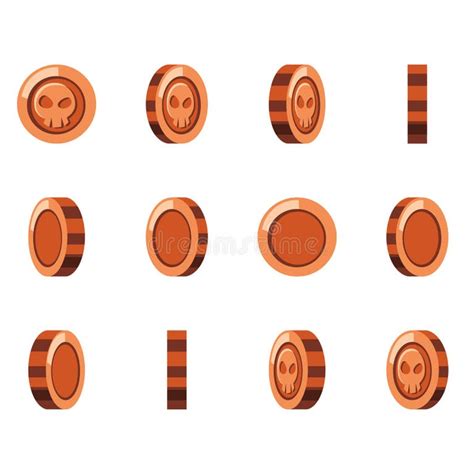 Cartoon Bronze Coin Spinning Animation 12 Frames Stock Vector