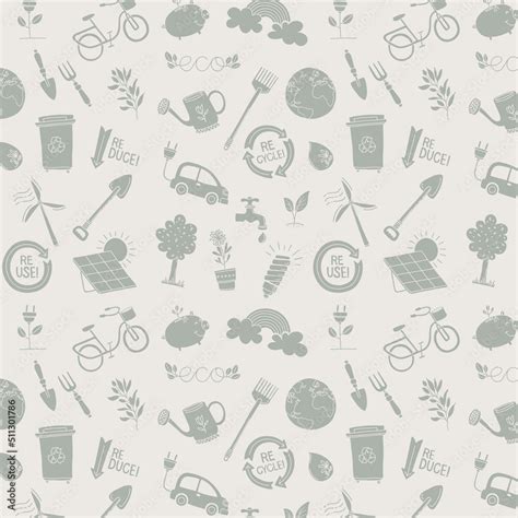Illustrated Seamless Pattern Icons Beige Background Ecologist