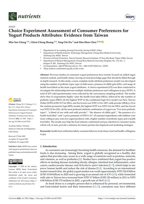 Pdf Choice Experiment Assessment Of Consumer Preferences For Yogurt