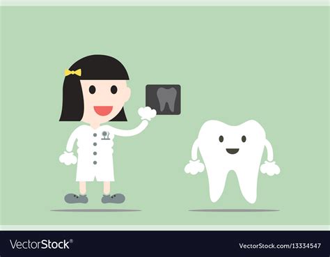 Tooth Cartoon Female Dentist Hold Dental X Ray Vector Image