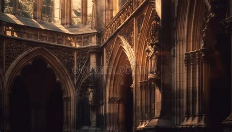 Gothic Abbey Illuminated At Night A Marvel Generated By Ai Stock Illustration Illustration Of