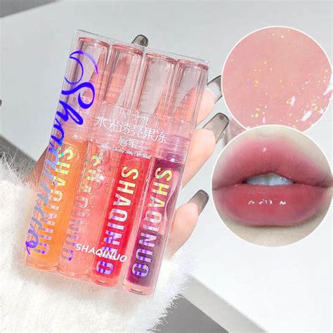 4pcsset Jelly Lip Glaze Mirror Water Lipstick Lip Gloss Moisturising