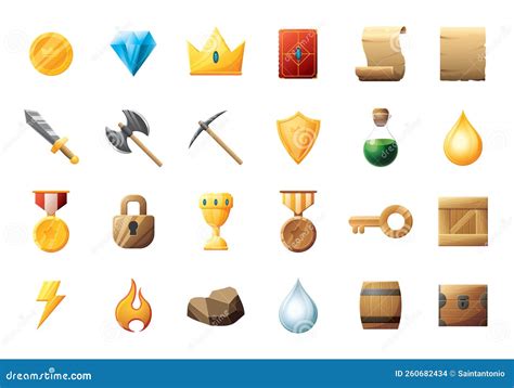 Game Ui Assets Set Gaming User Interface Icons Collection Stock Vector