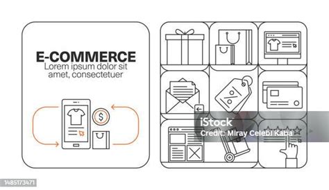 Desain Set Ikon Garis Banner Ecommerce Ilustrasi Stok Unduh Gambar