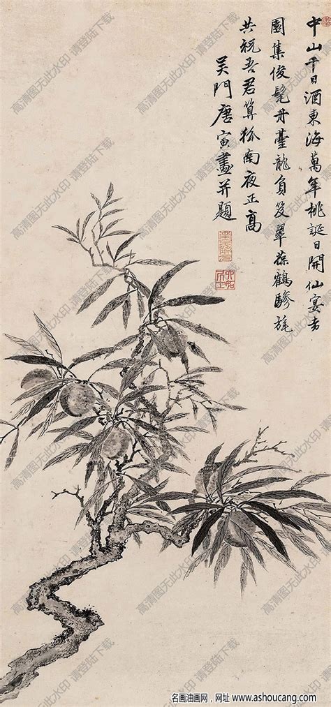 唐寅国画 寿桃图 高清大图下载 名画油画网