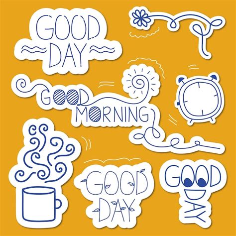 Buenos Días Buen Día Conjunto De Pegatinas Vector Premium