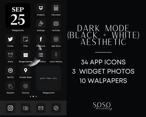 Black App Icons Dark Mode IOS14 IOS 15 Widget Cover Etsy