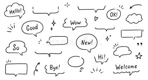 Balloon Text Frame Decoration Set Simple Hand Drawn Pen Line Speech