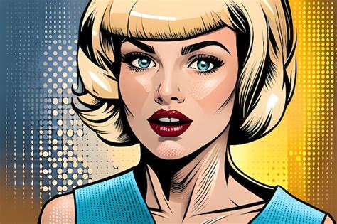 Premium Ai Image Pop Art Portrait Of Cute Young Blond Woman Comic Book Style Generative Ai