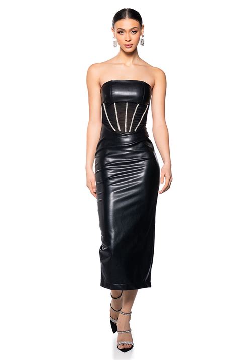 Luxury Ventures Faux Leather Strapless Dress Akira