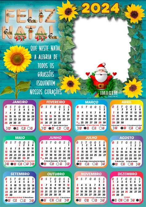 Moldura Calendário 2024 Girassóis No Natal Png Imagem Legal