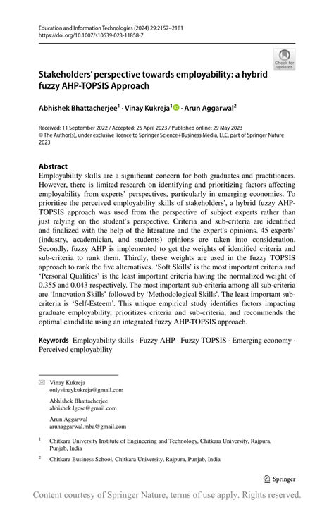 Stakeholders Perspective Towards Employability A Hybrid Fuzzy Ahp