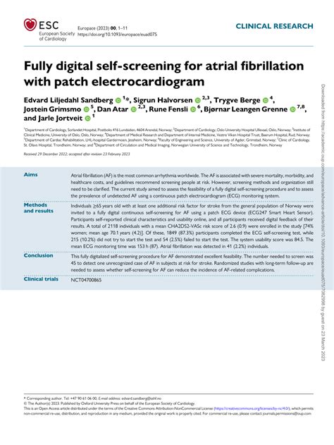 PDF Fully Digital Self Screening For Atrial Fibrillation With Patch Electrocardiogram