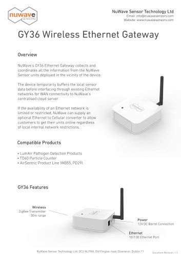 Gy36 Wireless Ethernet Gateway Nuwave Sensors Pdf Catalogs