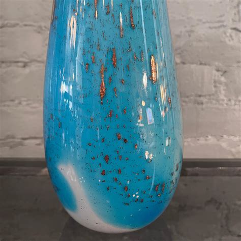Gradient Blue Gold Fleck Murano Glass Vase Tear Drop Shape For Sale At