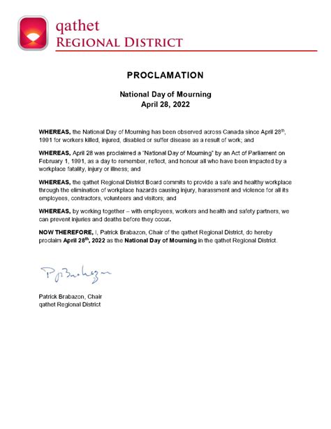 National Day Of Mourning April 28 2022 Qathet Regional District