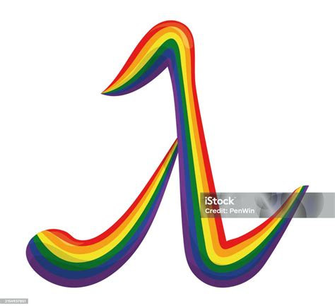 Colorful Lambda Symbol With Rainbow Flag Colors On White Background