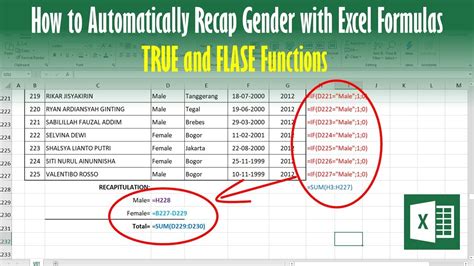How To Automatically Recap Gender With Excel Formulas Youtube