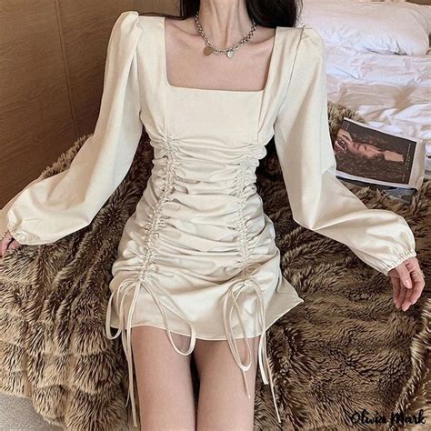 Olivia Mark Stylish Long Sleeve Waist Cinching Square Neckline