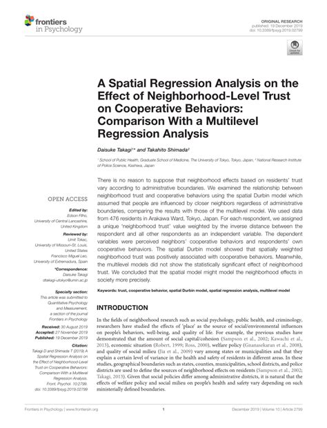 Pdf A Spatial Regression Analysis On The Effect Of Neighborhood Level