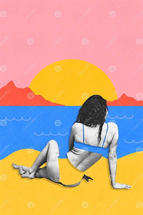 Contemporary Art Collage Woman In A Swimsuit Made From Beach Landscape