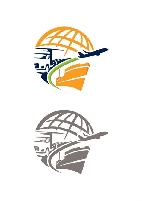 three different logos with trucks and planes in the middle one has an