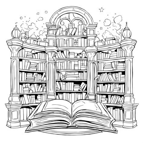 Descarga Dibujo De Biblioteca En Blanco Y Negro Amigable Para Colorear