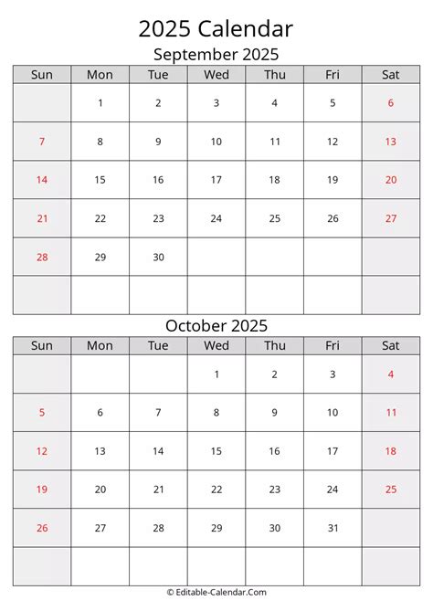 Editable September October 2025 Calendar In Excel Word Pdf