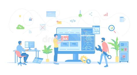 Team Of Web Developers Working On Computer Building Site Programming