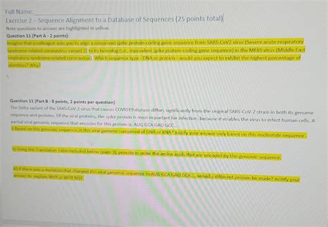Solved Full Name Exercise 2 Sequence Alignment To A