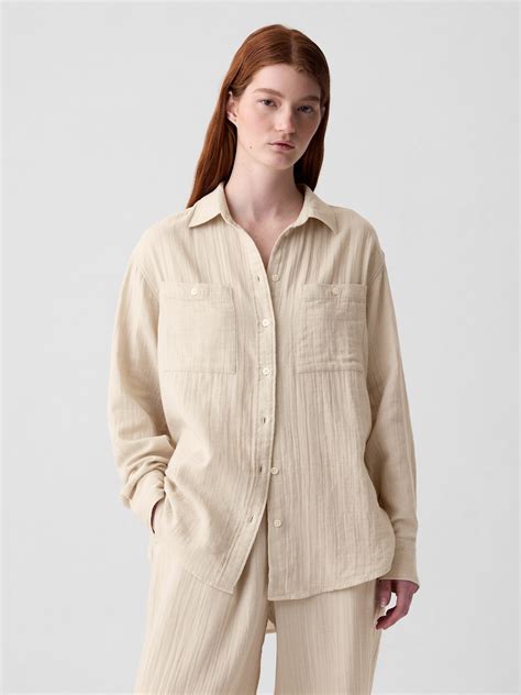 Womens Crinkle Gauze Shirts Gap