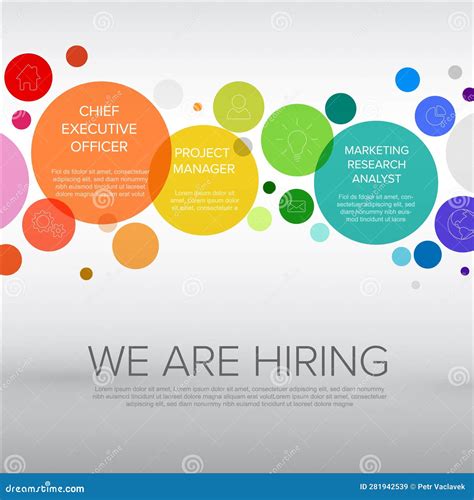 We Are Hiring Minimalistic Flyer Template With Position Names On Circle Bubbles Stock Vector