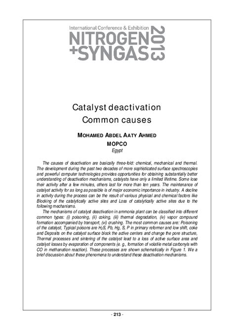 Pdf Catalyst Deactivation Common Causes