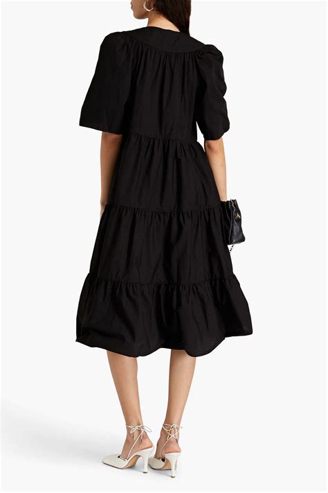ROSETTA GETTY Tiered Gathered Cotton Poplin Midi Dress THE OUTNET