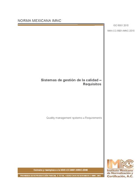 Nmx Cc 9001 Norma Nmx Cc 9001 Cancela Y Reemplaza A La Nmx Cc 9001