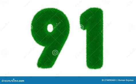Number 91 From Natural Green Font In The Form Of Grass On An Isolated
