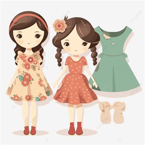 Paper Doll Vector Sticker Clipart Illustration Of Girl Doll Set With