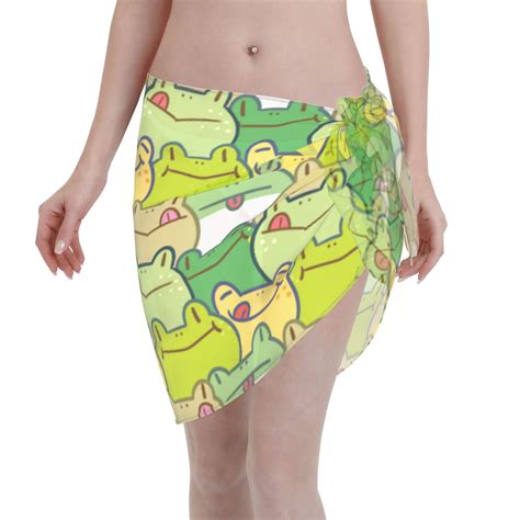 Coaee Cartoon Frog Womens Short Sarongs Beach Wrap Sheer Bikini Wraps
