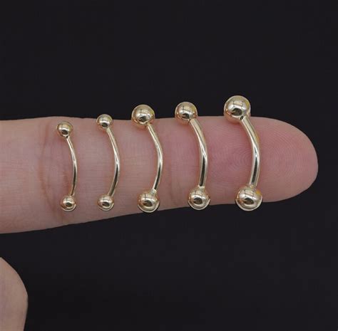 14k Solid Gold Belly Button Ring Navel Piercing Round Two Balls Bar
