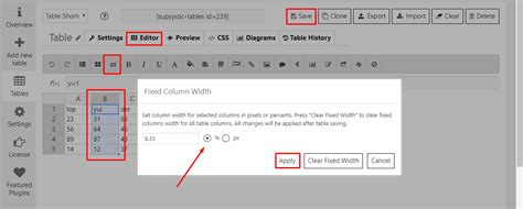 Columns Width Managing Supsystic