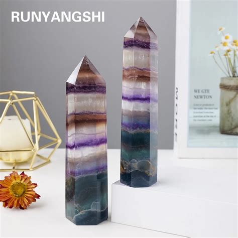 Натуральный фиолетовый и зеленый полосатый флюорит большая Хрустальная палочка Волшебная точка