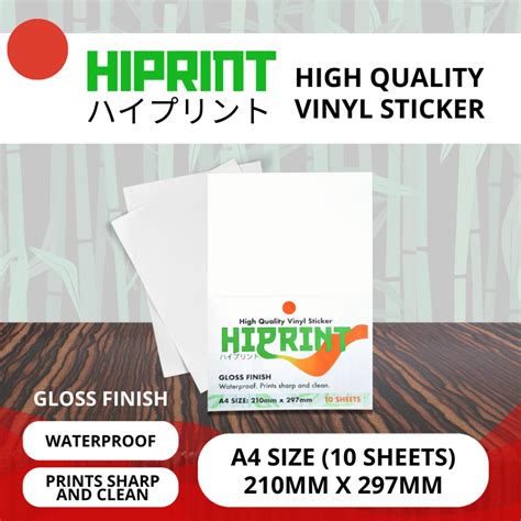 Hiprint High Quality Vinyl Sticker A4 10 Sheets Epson Canon