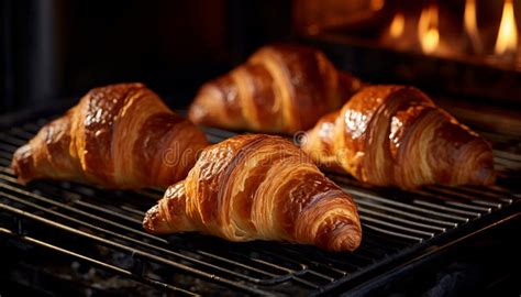Golden Flaky Croissants Baked To Perfection Transforming From Raw