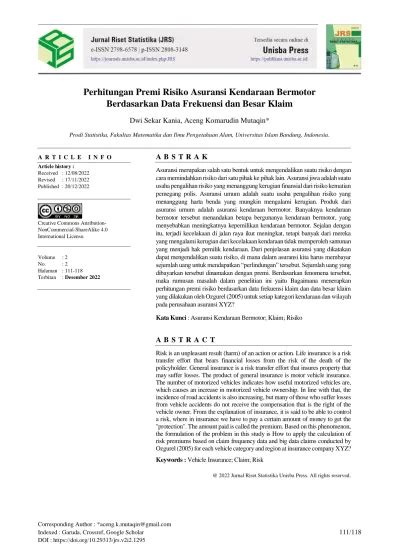 View Of Perhitungan Premi Risiko Asuransi Kendaraan Bermotor