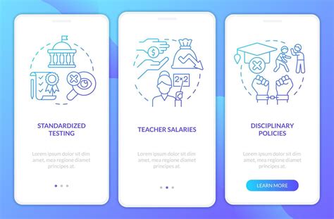 Major Education Issues Blue Gradient Onboarding Mobile App Screen Walkthrough 3 Steps Graphic