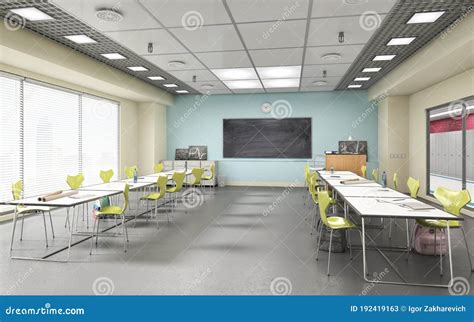 Modern Classroom With Concrete Floor High School Stock Illustration