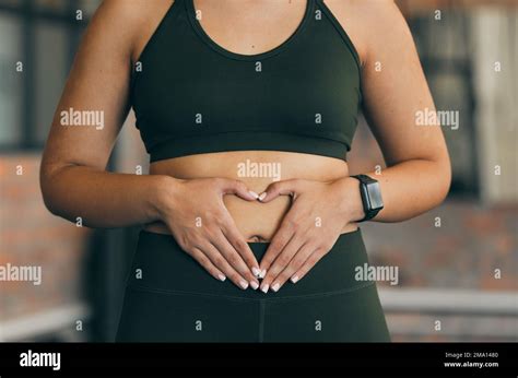 Closeup Woman And Touch Stomach Fitness And Healthy Lifestyle With Diet Workout And Body Care