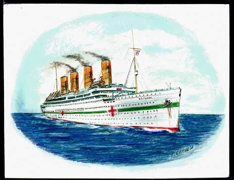 Original Art Work Hmhs Britannic White Star Line Hospital Ship